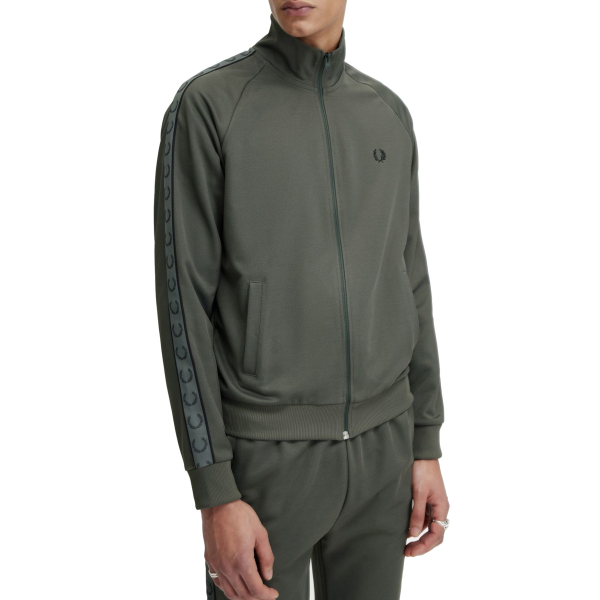 Fred Perry - Contrast Tape Track Jacket - Field Green/ Black - Sportus ...